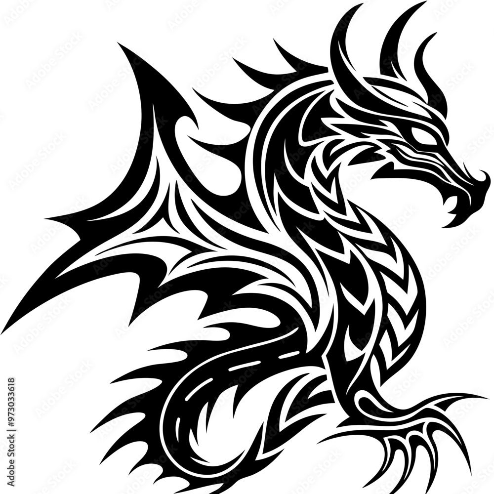 Vetor de dragon tattoo vector.dragon vector. Silhouette.fire spitting ...
