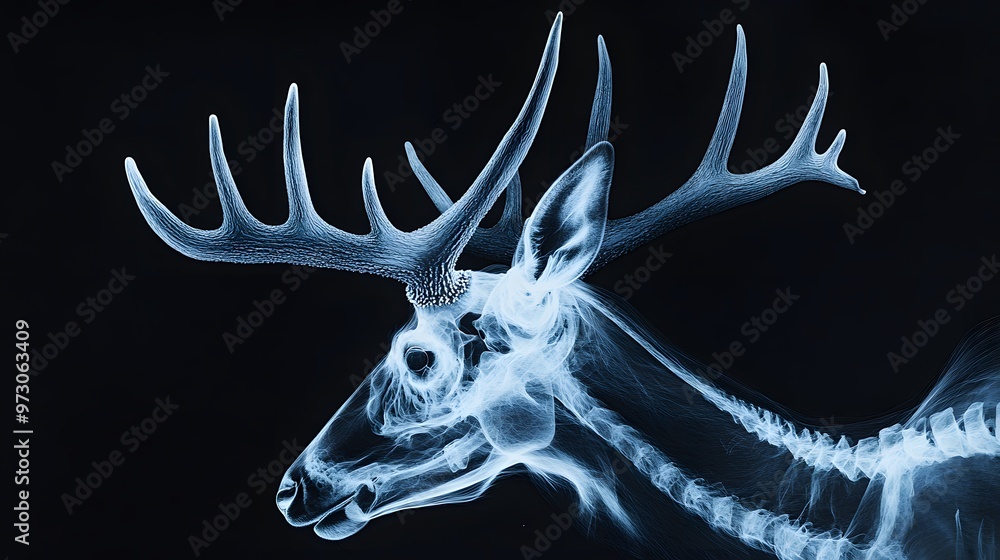 X-ray of a Deer Antlers: X-ray of a deer’s head, focusing on the ...