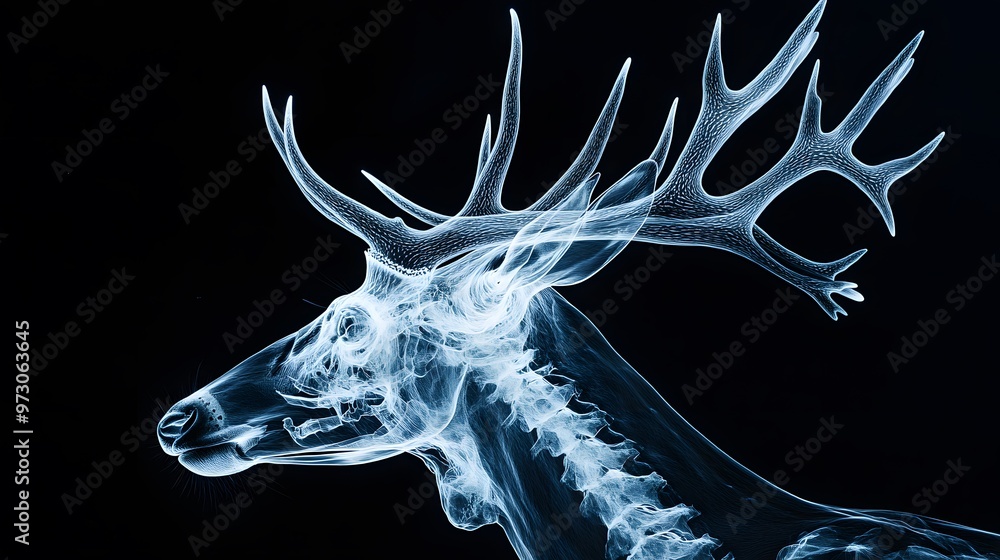 X-ray of a Deer Antlers: X-ray of a deer’s head, focusing on the ...