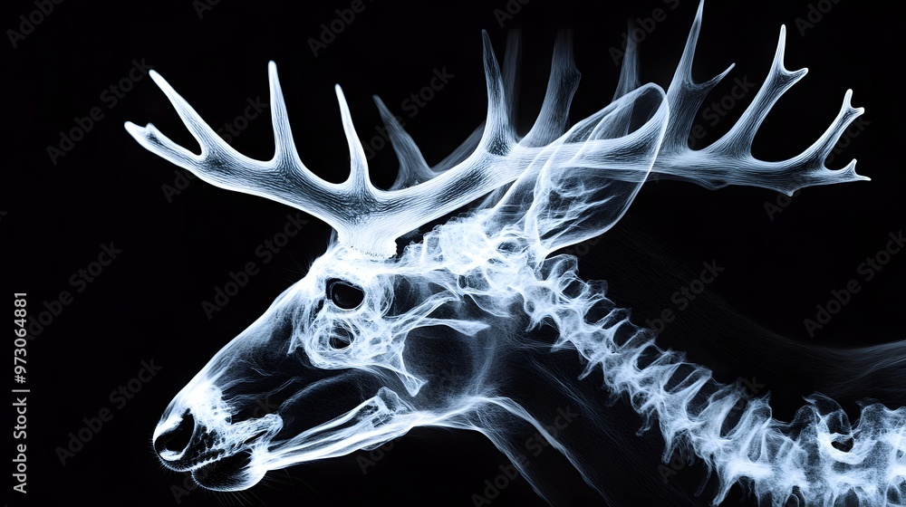 X-ray of a Deer Antlers: X-ray of a deer’s head, focusing on the ...