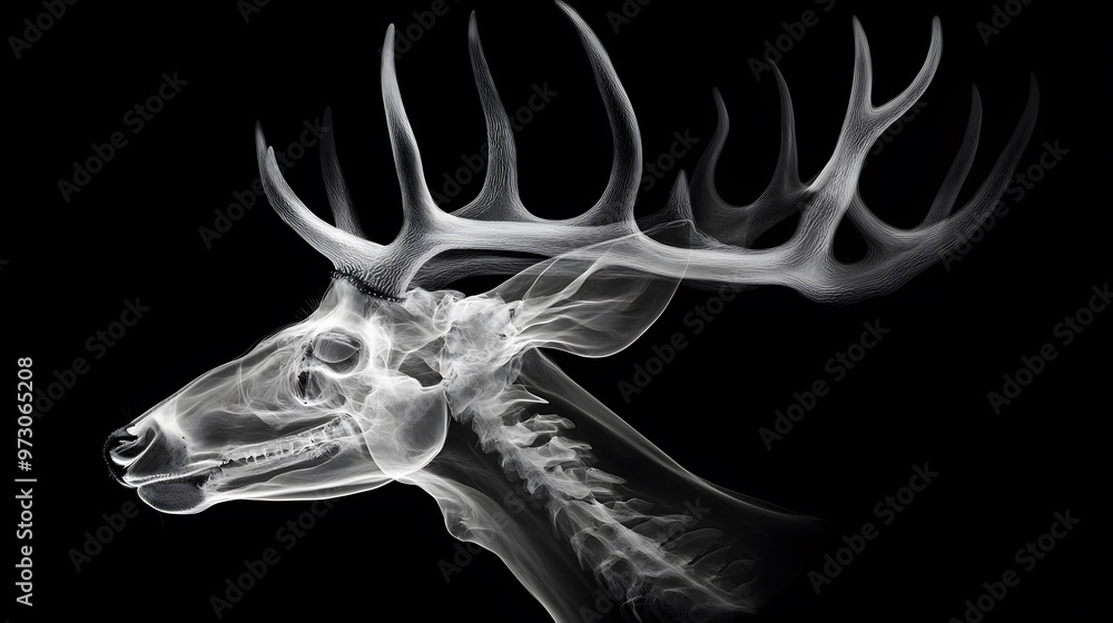 X-ray of a Deer Antlers: X-ray of a deer’s head, focusing on the ...
