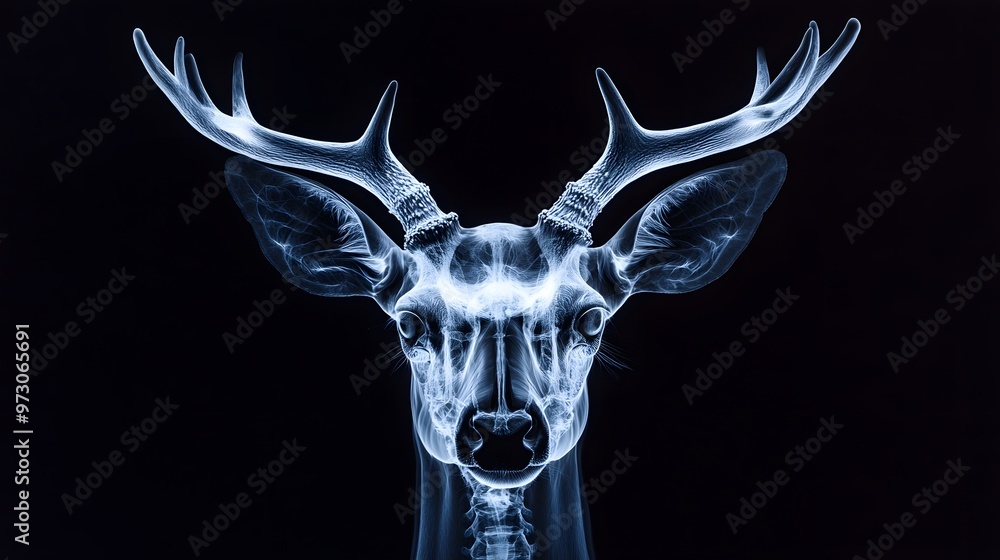 X-ray of a Deer Antlers: X-ray of a deer’s head, focusing on the ...