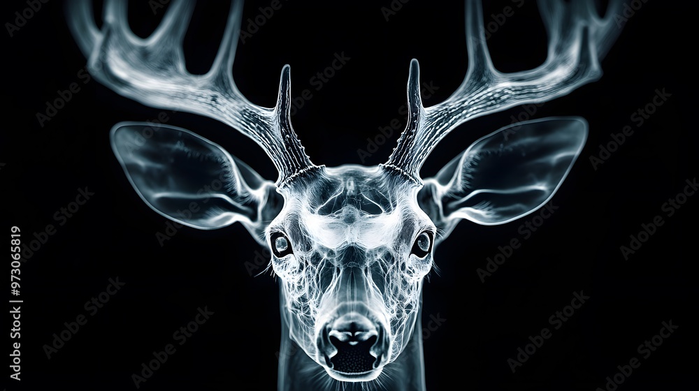 X-ray of a Deer Antlers: X-ray of a deer’s head, focusing on the ...