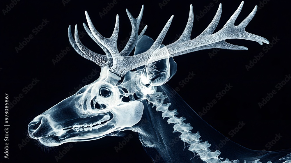 X-ray of a Deer Antlers: X-ray of a deer’s head, focusing on the ...