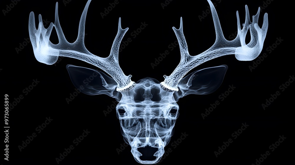 X-ray of a Deer Antlers: X-ray of a deer’s head, focusing on the ...
