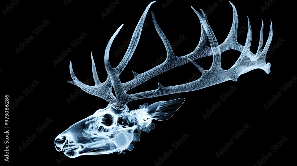 X-ray of a Deer Antlers: X-ray of a deer’s head, focusing on the ...