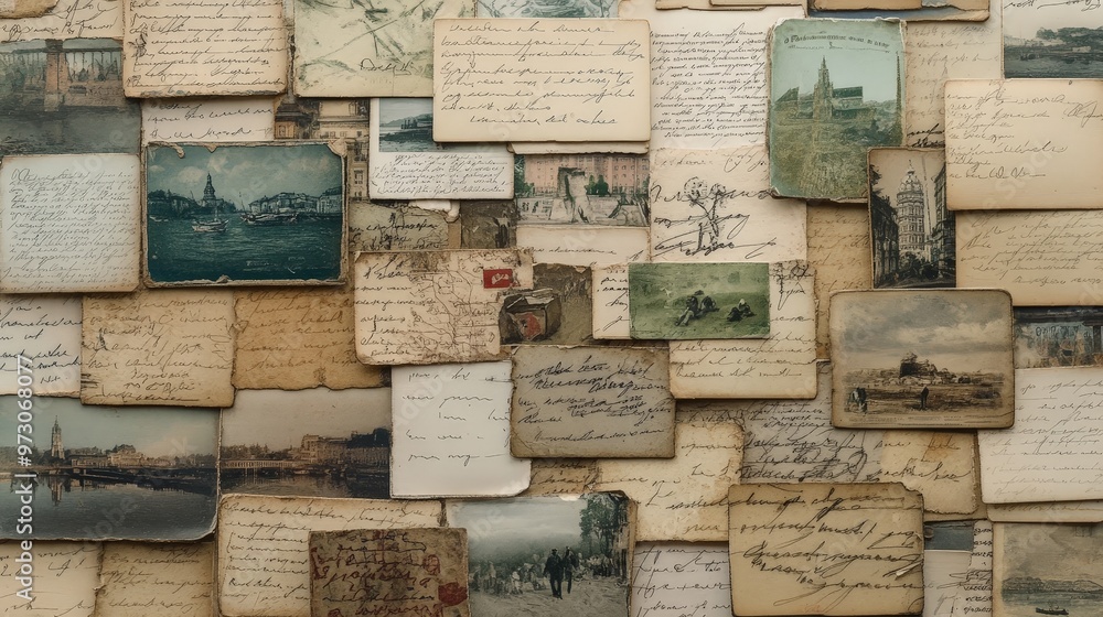 A collection of vintage postcards from around the world, showcasing ...