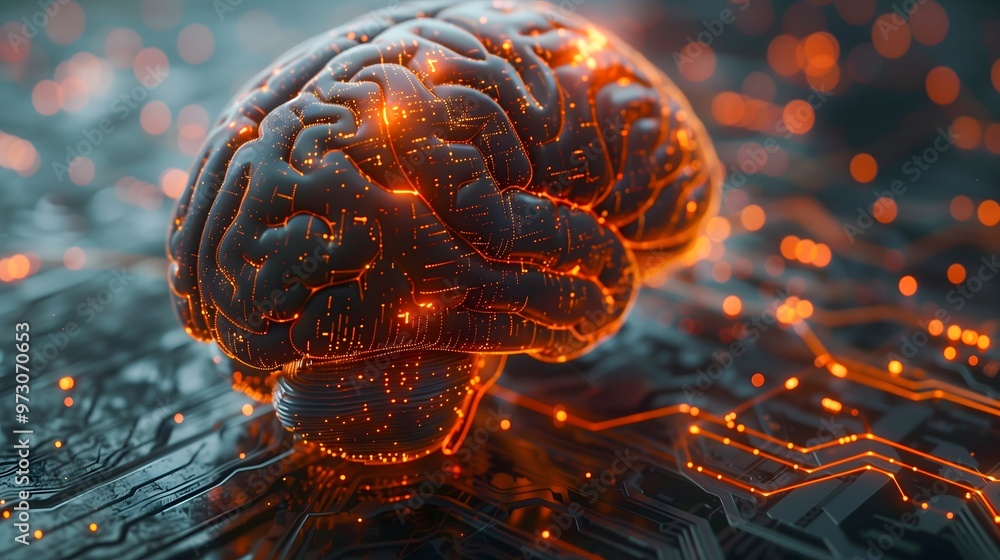 Visual representation of a human brain interacting with artificial ...