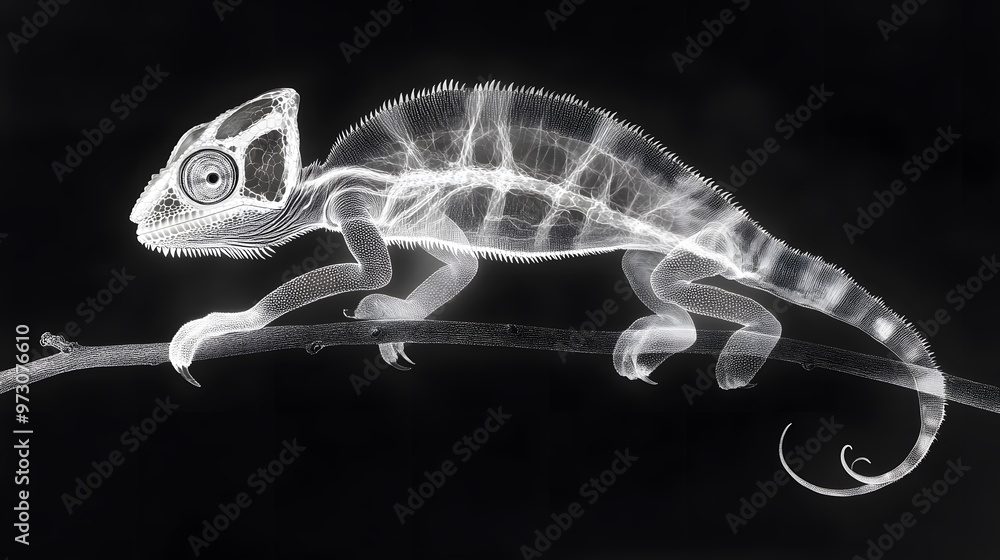 X-ray of a Chameleon Gripping a Branch: X-ray image of a chameleon ...