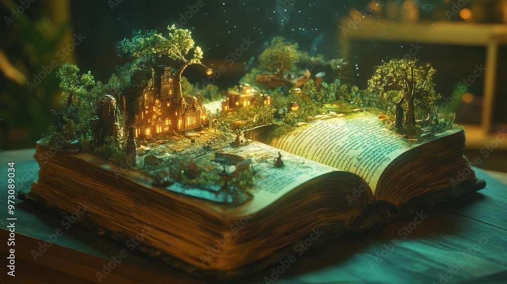 Create an animation of a magical book that transports its reader into ...