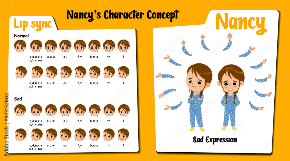 Nancy the Sad Girl: Cartoon vector of a cute girl in a night dress ...