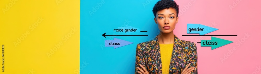 A person standing at the intersection of multiple arrows labeled "race ...