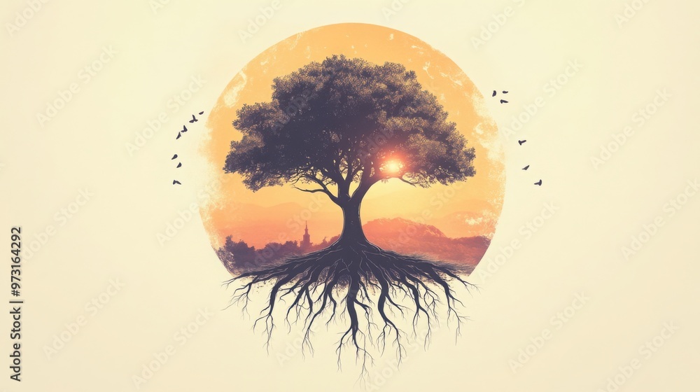 Creative, high-quality, minimalist illustrations of a tree with ...