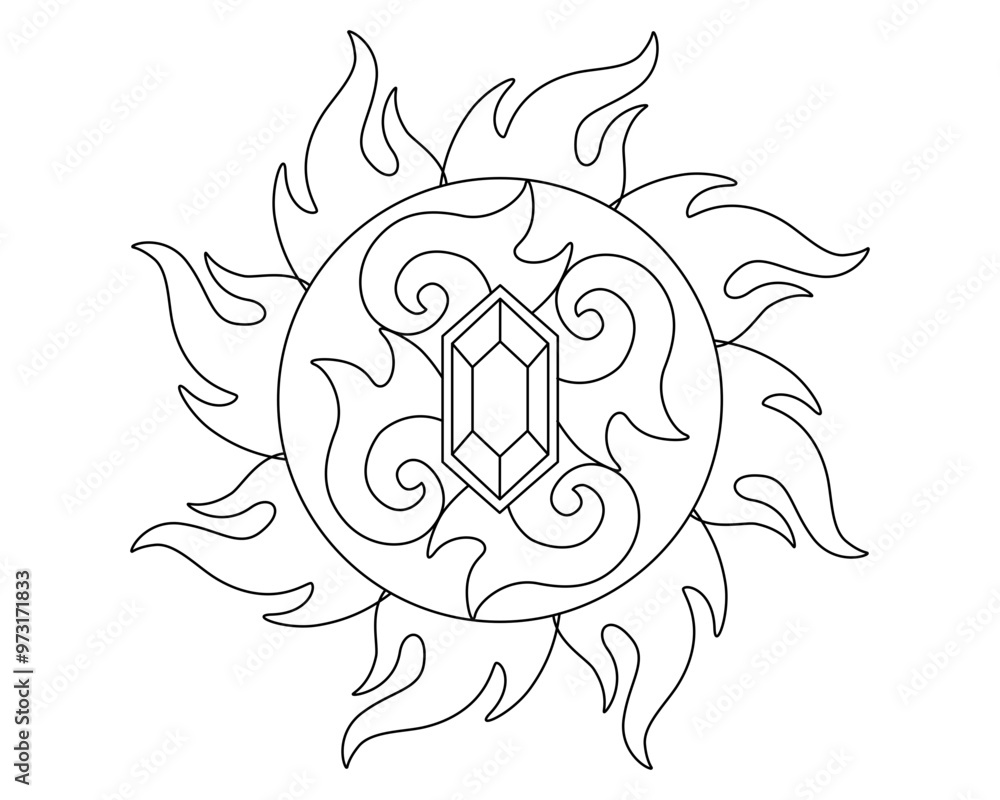 Sun decorative stylized element with gem and flame - vector editable ...