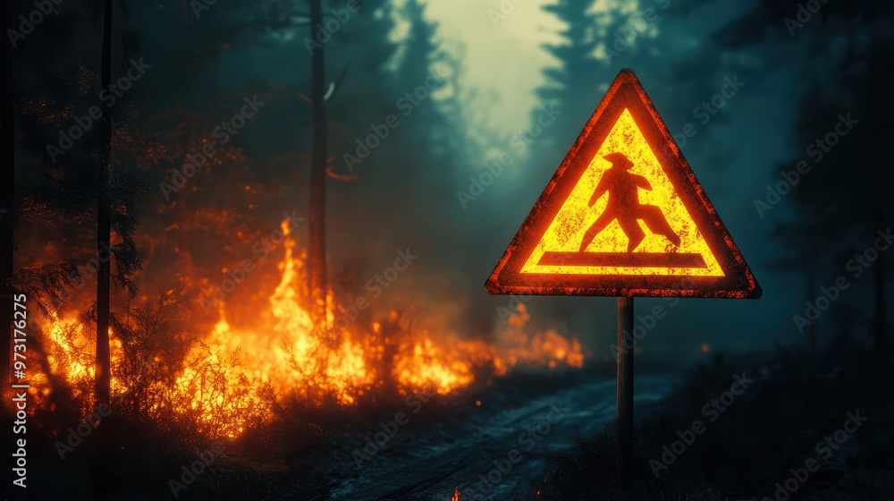 Forest fire prevention sign warning against fire hazards and urging ...