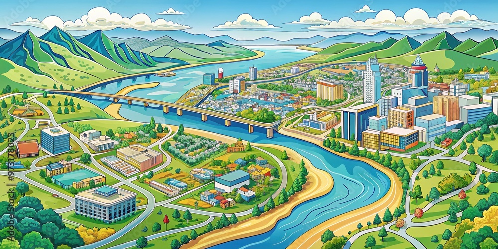 Vibrant illustration of Chattanooga, Tennessee's city map, highlighting ...