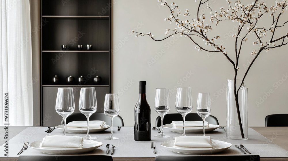 Modern dining table setup with balsamic vinegar as the only condiment ...