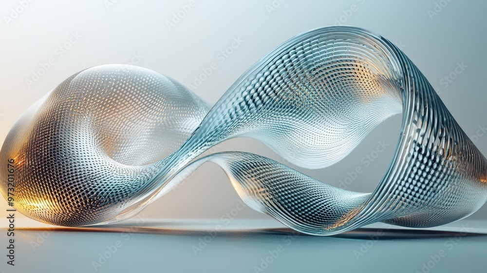 An abstract 3D shape with a glass-like texture, appearing to float in ...