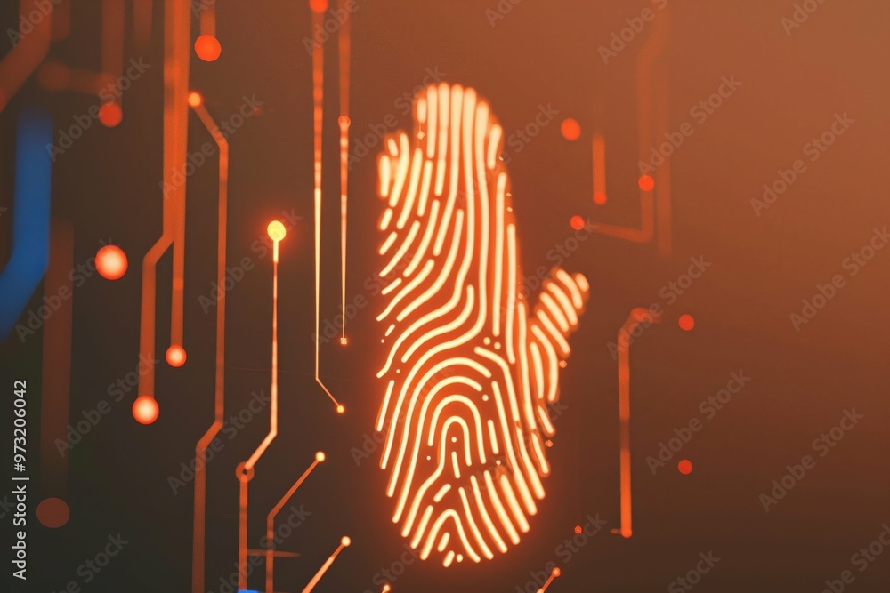 Fingerprint scanning. Concept of security, digital password and ...