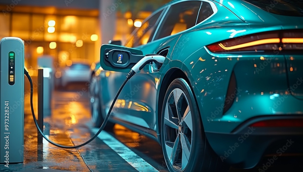 Power supply connected to electric vehicle charge battery. EV charging ...