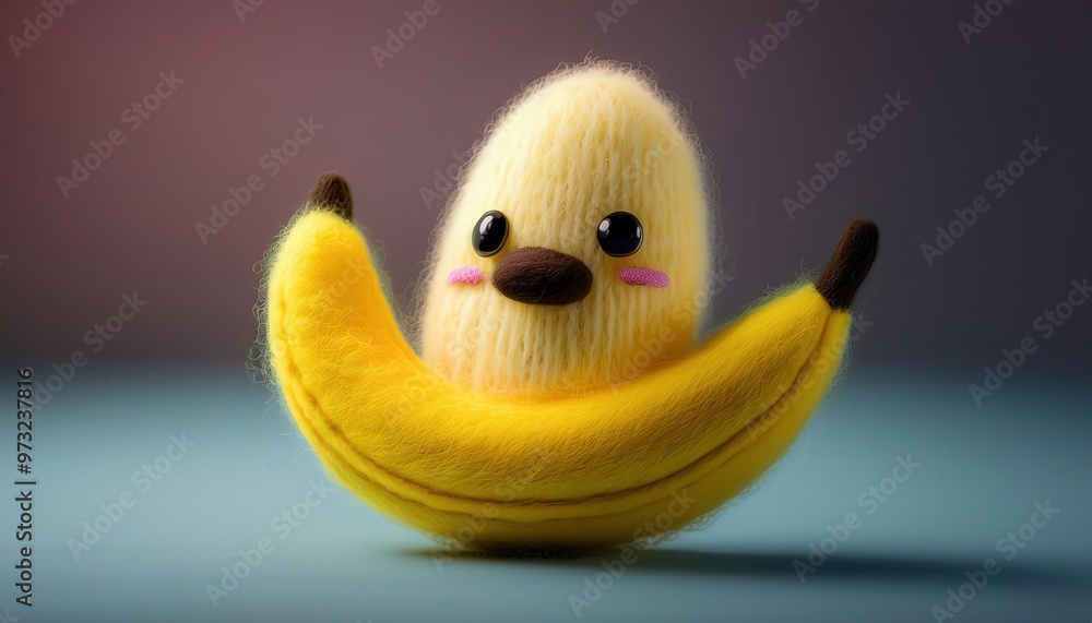 Adorable Fuzzy Banana Character with Blushing Cheeks and Big Eyes ...