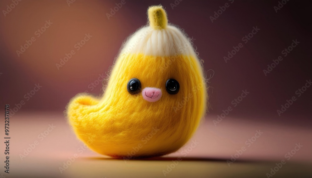 Adorable Fuzzy Banana Character with Blushing Cheeks and Big Eyes ...