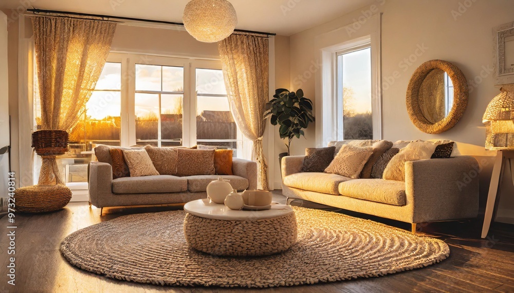 Child-safe living room with rounded furniture edges and soft rugs for a ...