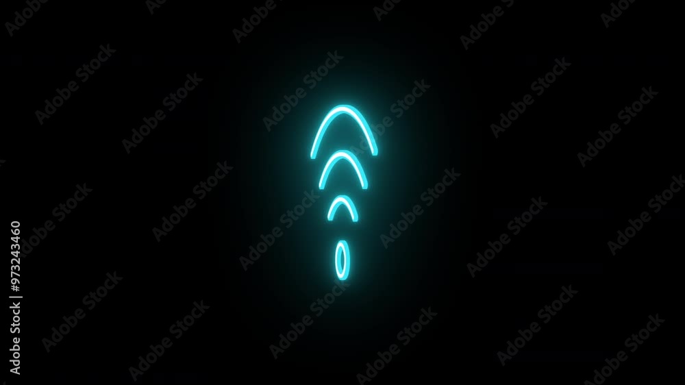 Neon wifi sign animation, rotation around vertical axis. Glowing neon ...