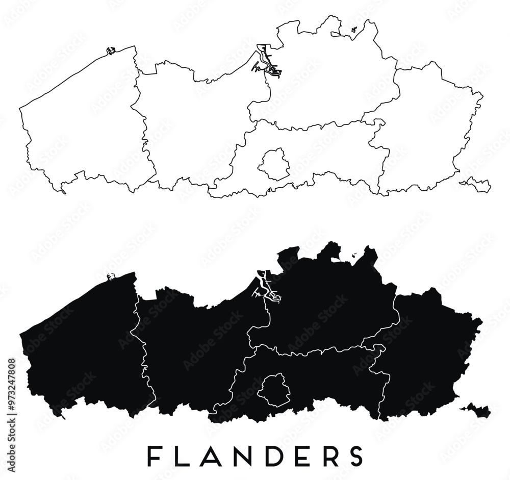 Flanders map of regions districts vector black on white and outline ...