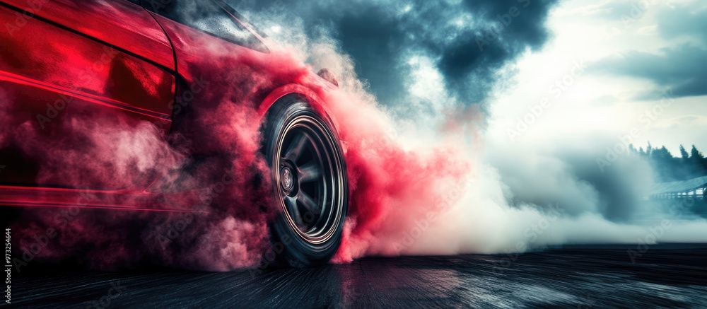 Car burnout tire smoke, drifting wheels concept art, highs speed wheel ...