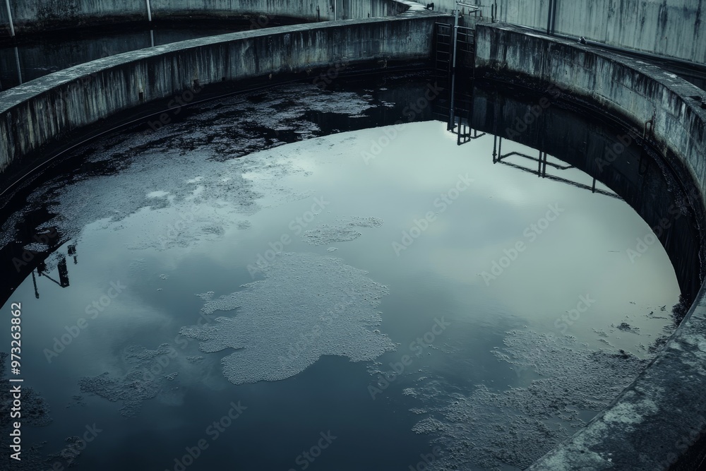 An aerated activated sludge tank at a wastewater treatment plant ...