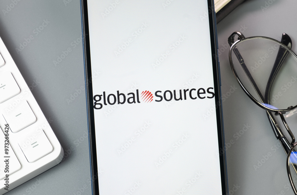 New York, USA - 30 August 2024: Global Sources Logo on Phone Screen, Company Icon on Display ...