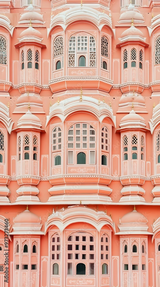 A vertical perspective of the iconic Hawa Mahal, capturing the symmetry ...