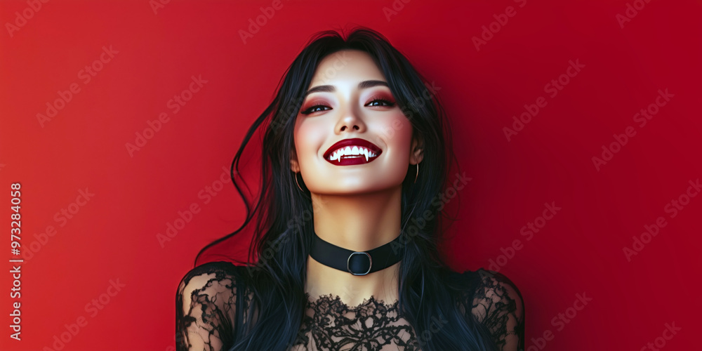 Portrait of a young asian woman dressed as a vampire. Beautiful vampire ...
