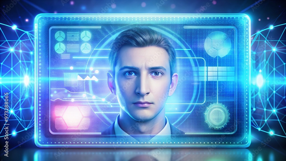 A futuristic illustration of a state-issued identification card with ...