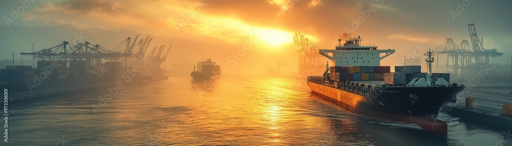 Autonomous cargo ships in a smart port, depicting the future of ...