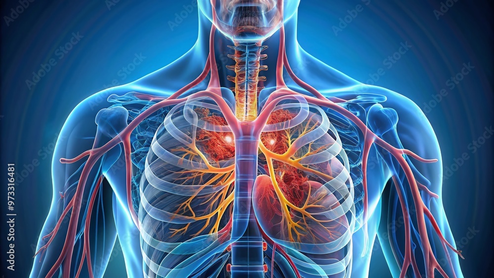 Detailed anatomical illustration of the human respiratory system ...