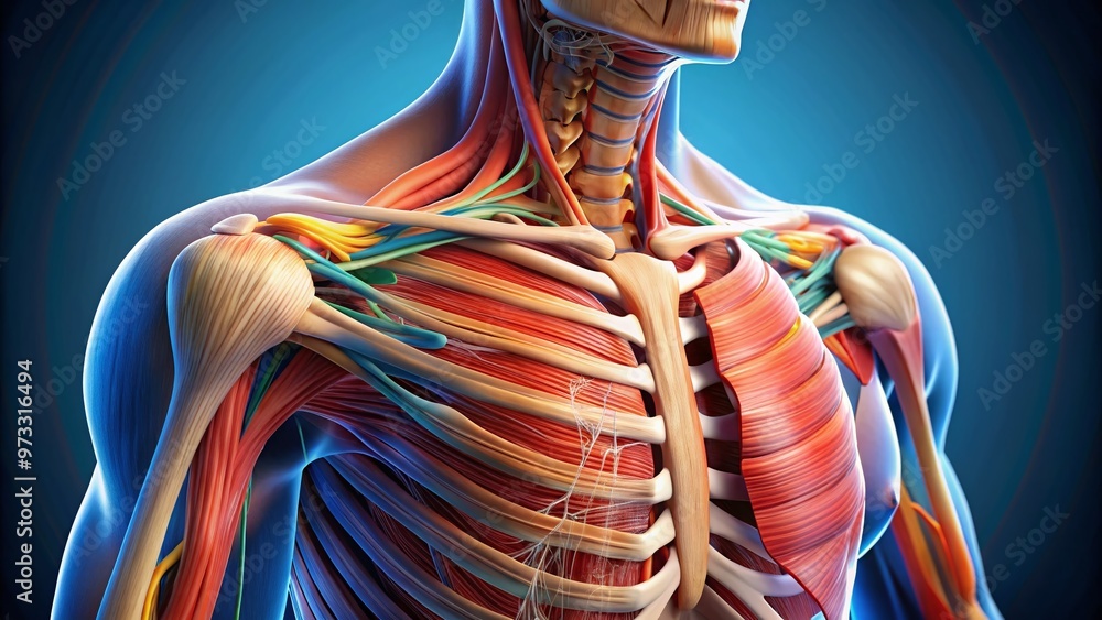 Detailed anatomical illustration of the human shoulder joint ...