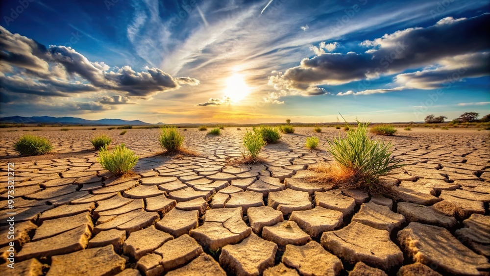 Drought cracked landscape with dead land due to water shortage seen ...