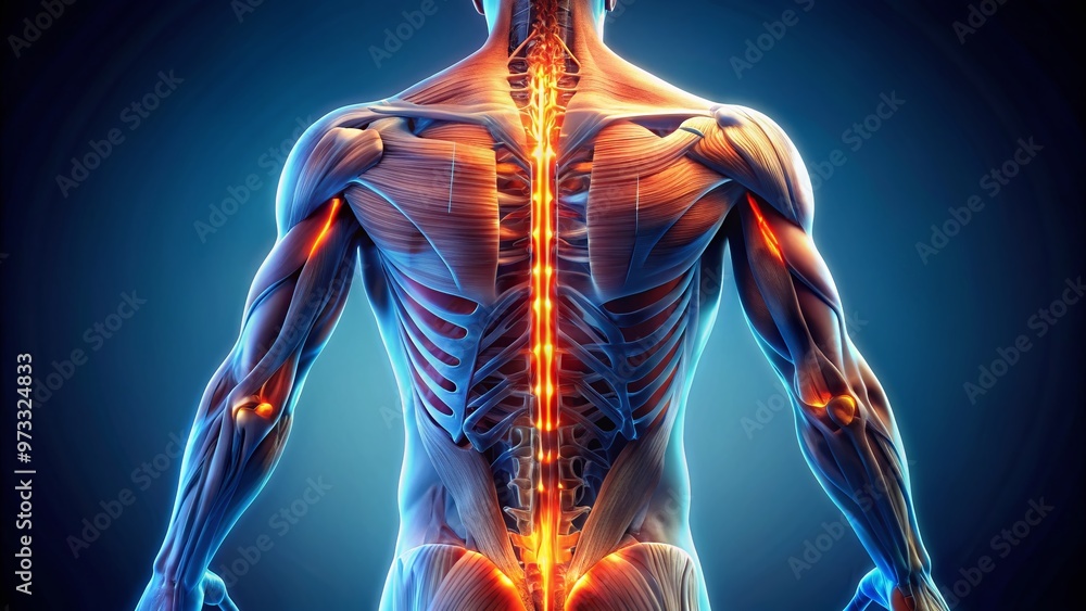 Illuminated 3D model of the human torso, highlighting the intricate ...
