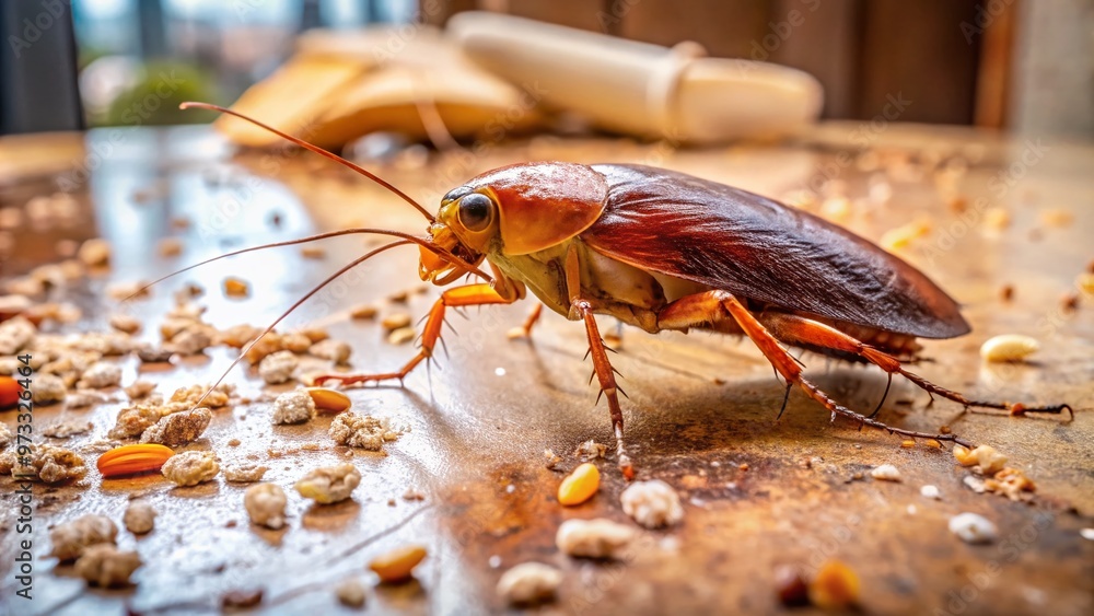 Large, reddish-brown American cockroach with distinctive oval-shaped ...