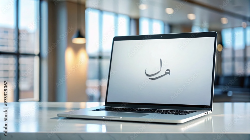 Modern laptop screen displaying Arabic language keyboard layout, with ...