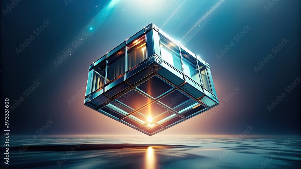 futuristic, geometric, concept, flying, background, sci-fi,cube ...