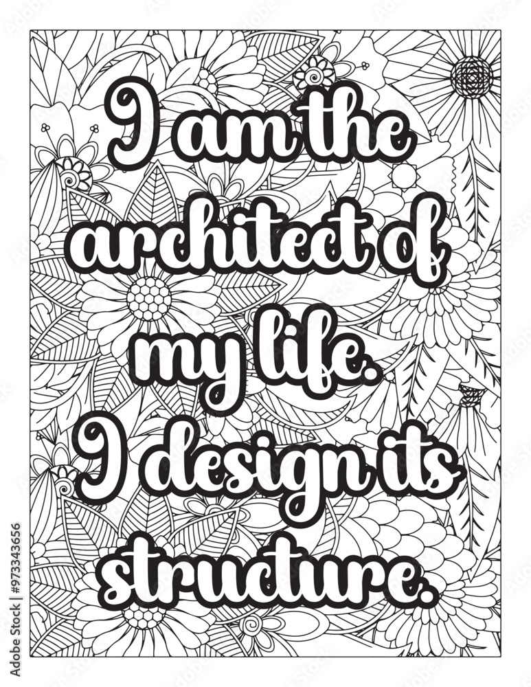 Inspirational Quotes Coloring Book Page With Floral Background ...