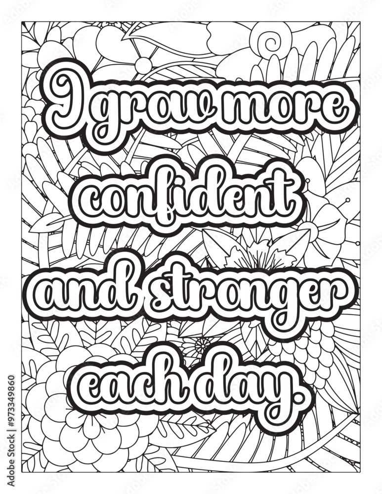 Vetor de Inspirational Quotes Coloring Book Page With Floral Background ...