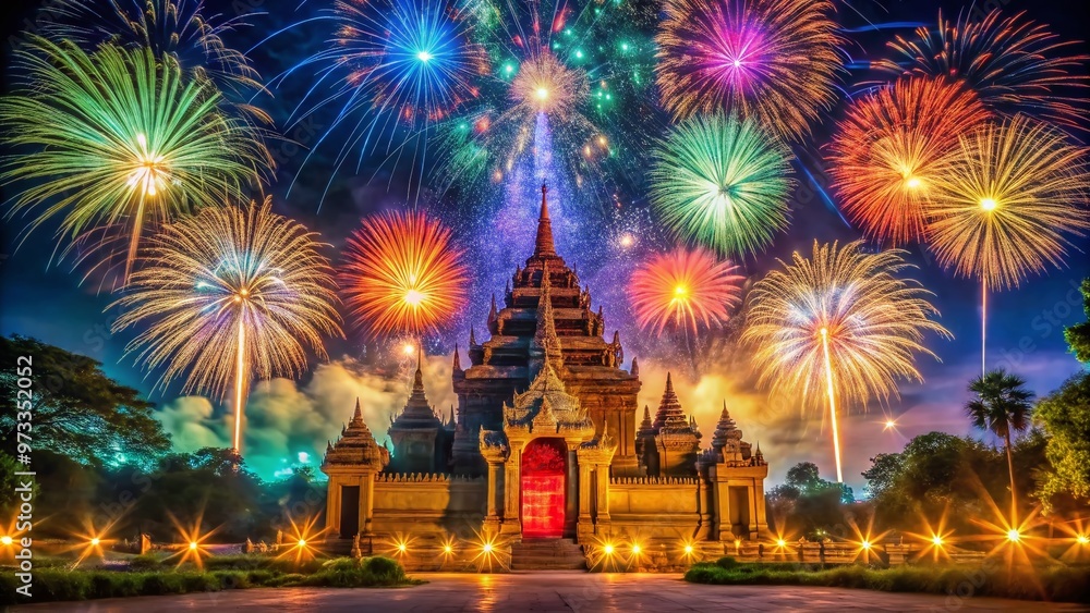 Vibrant colors illuminate the night sky as fireworks explode above ...