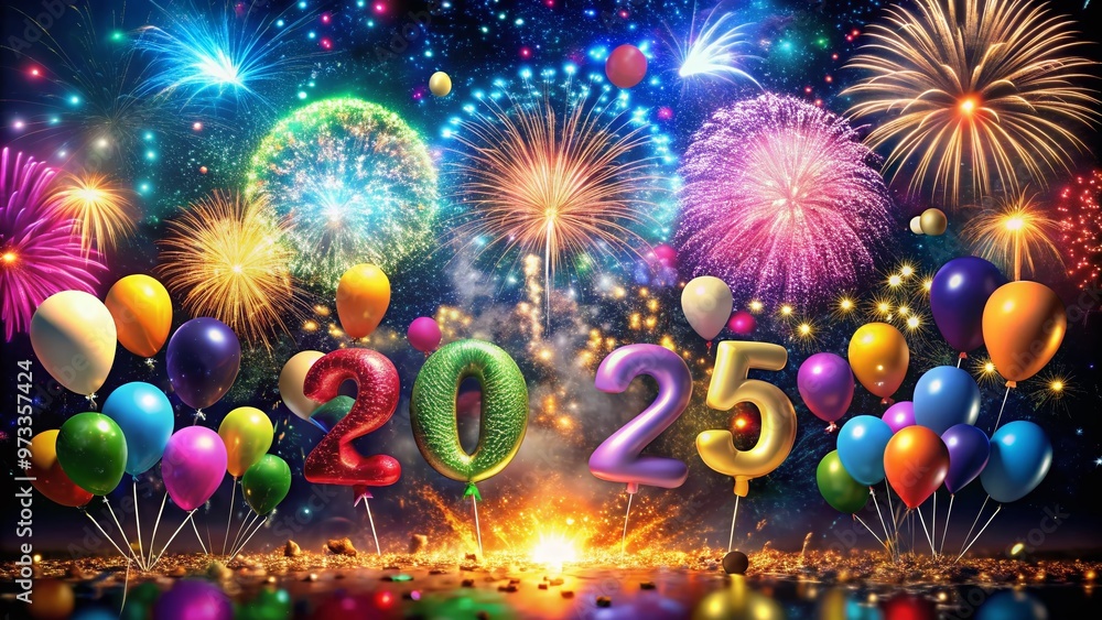 Vibrant fireworks explode against a dark night sky, surrounded by ...