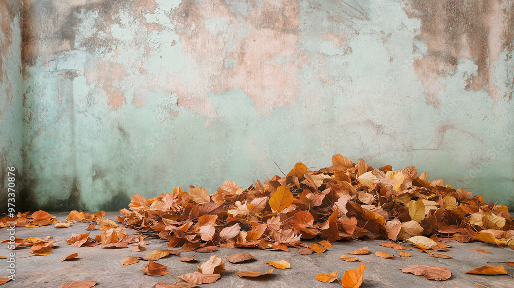 Empty floor and wall with concrete slabs and plaster texture. Autumn ...