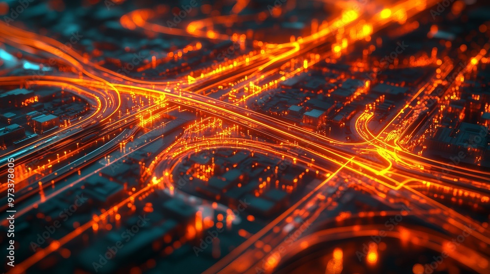 Heatmap of an urban road network, with bright red and orange lines ...