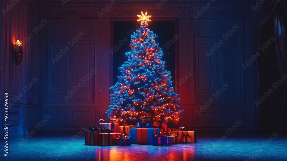 Heatmap of a Christmas tree with presents underneath, warm colors ...